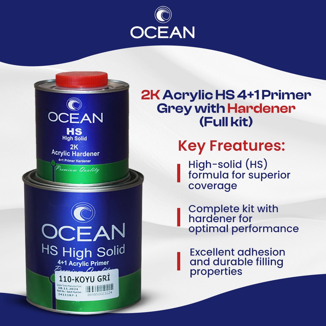 OCEAN 1L 2K Acrylic HS 4+1 Primer Grey with Hardener (Full kit) – Ocean Mix